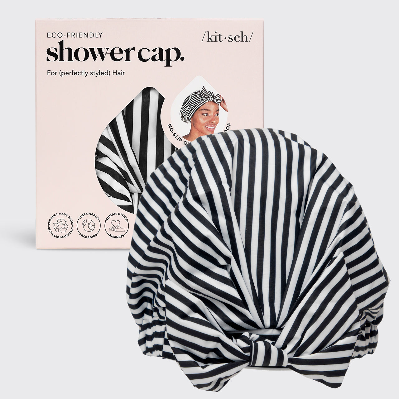 Kitsch - Eco-Friendly Shower Cap in Black/White Stripes – Blond Genius