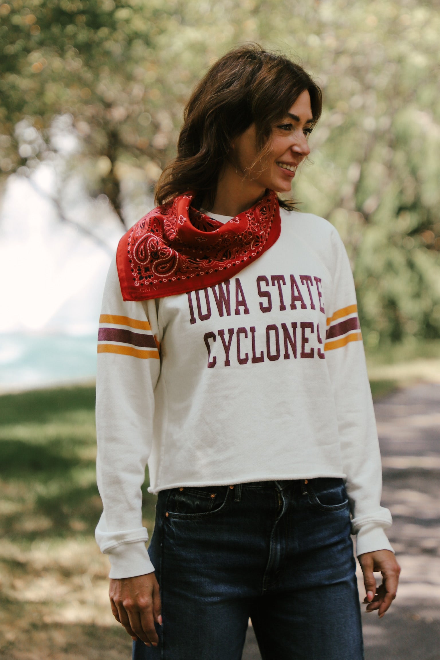 Iowa State Cut-Hem Striped Sleeve Sweatshirt (BL932-BLISU2194-AWH ...