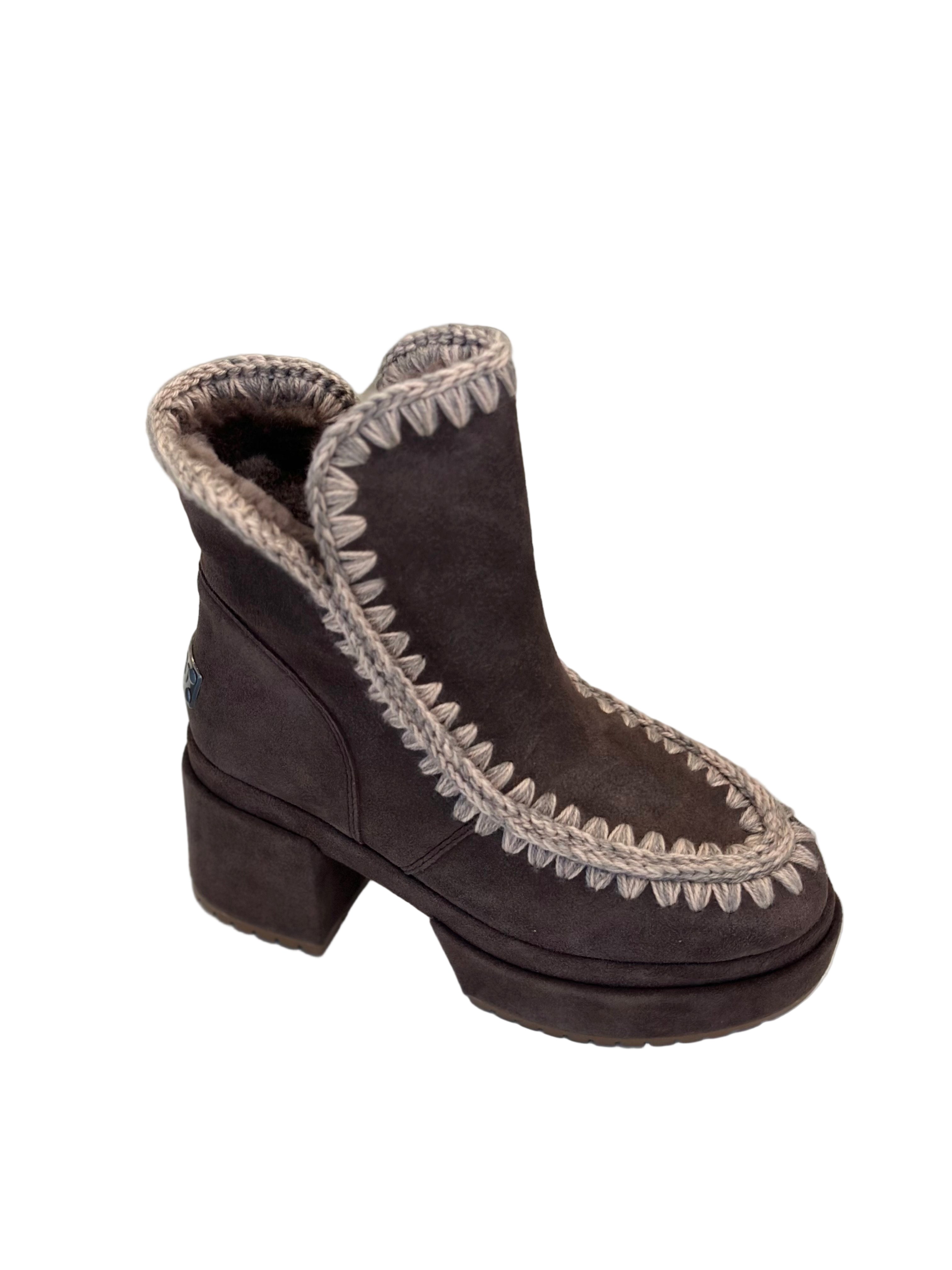 Mou - Platform Bootie Suede in Brown Pepper – Blond Genius