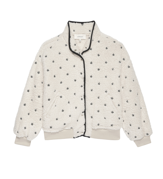 The Great - The Blackbird Jacket in Cream w/ Black Floral Embroidery ...