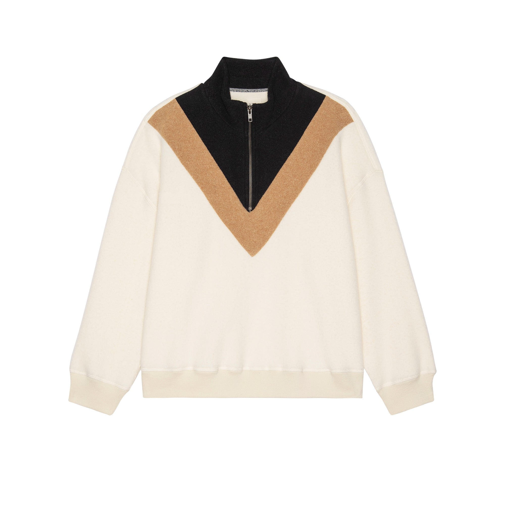 The Great - The Colorblock Plush Chalet Sweatshirt in Washed White ...