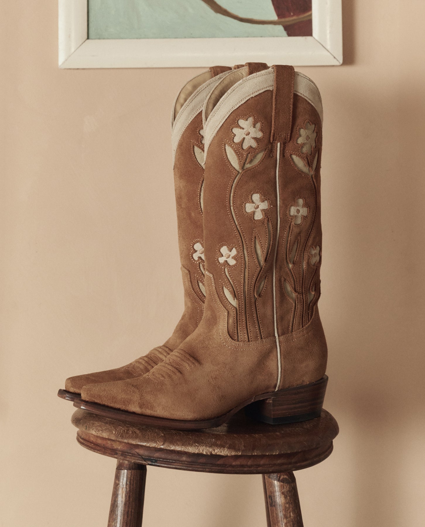 The Great - The Cowboy Boot Suede Floral in Tan – Blond Genius