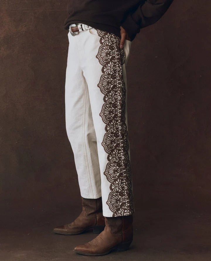THE GREAT - The Lace Print Wayne Jean in Cream – Blond Genius