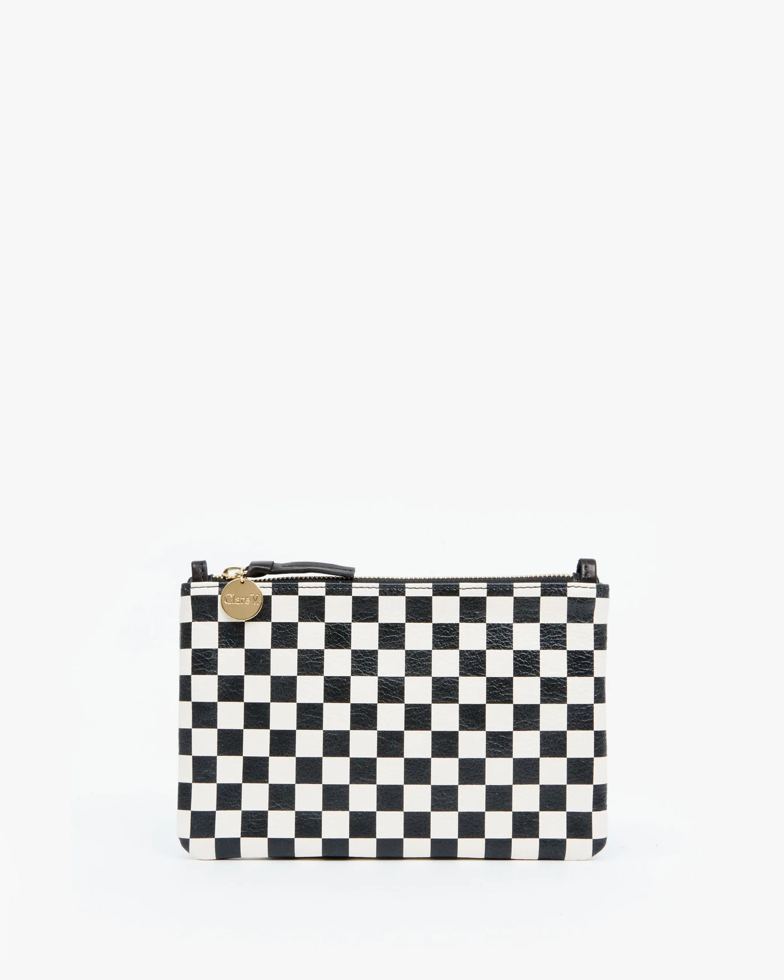Clare V. - Wallet Clutch with Tabs in Cream Goat with Black Checkers ...